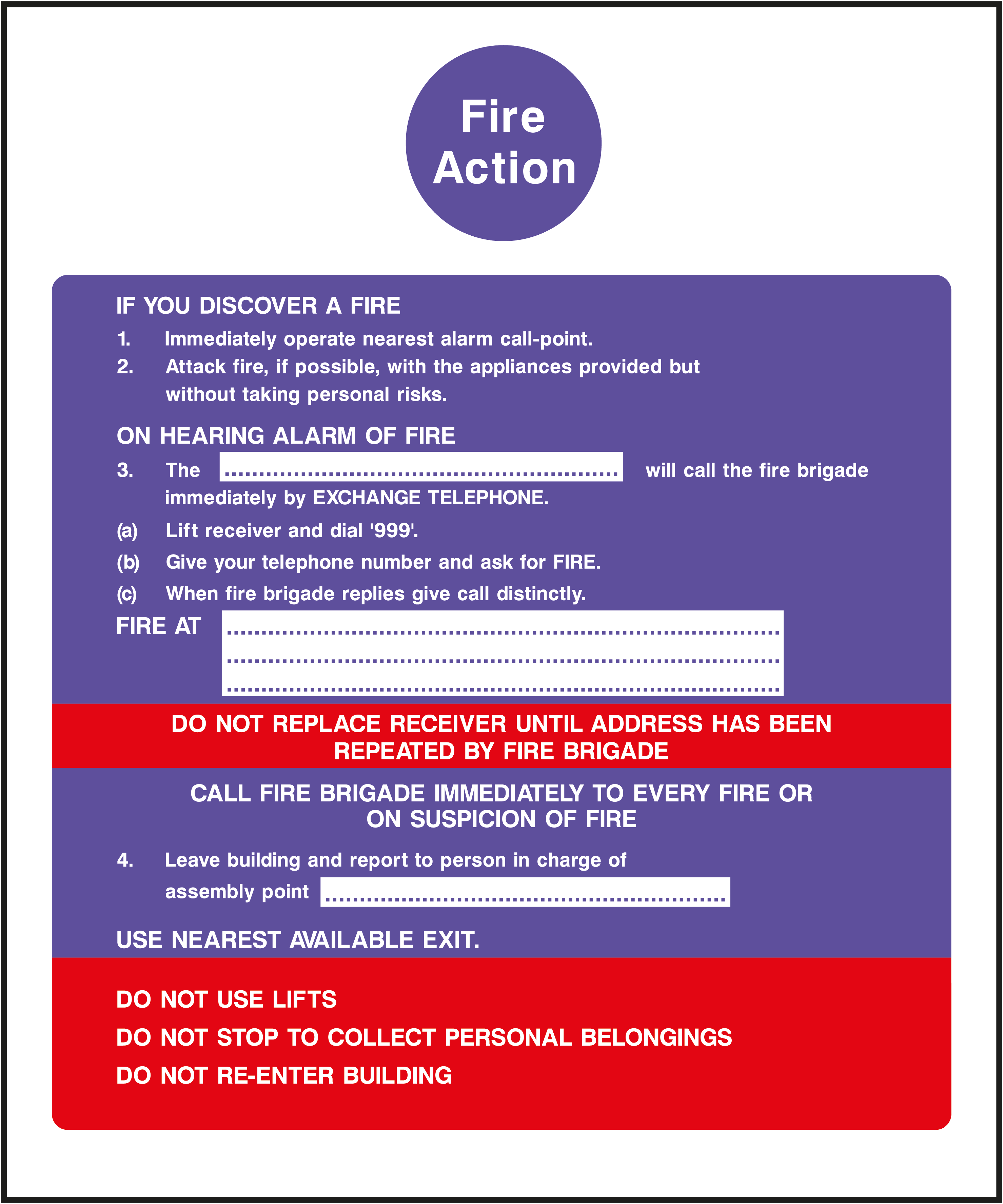 Fire Action Sign 10 - Assorted Sizes – Displaypro