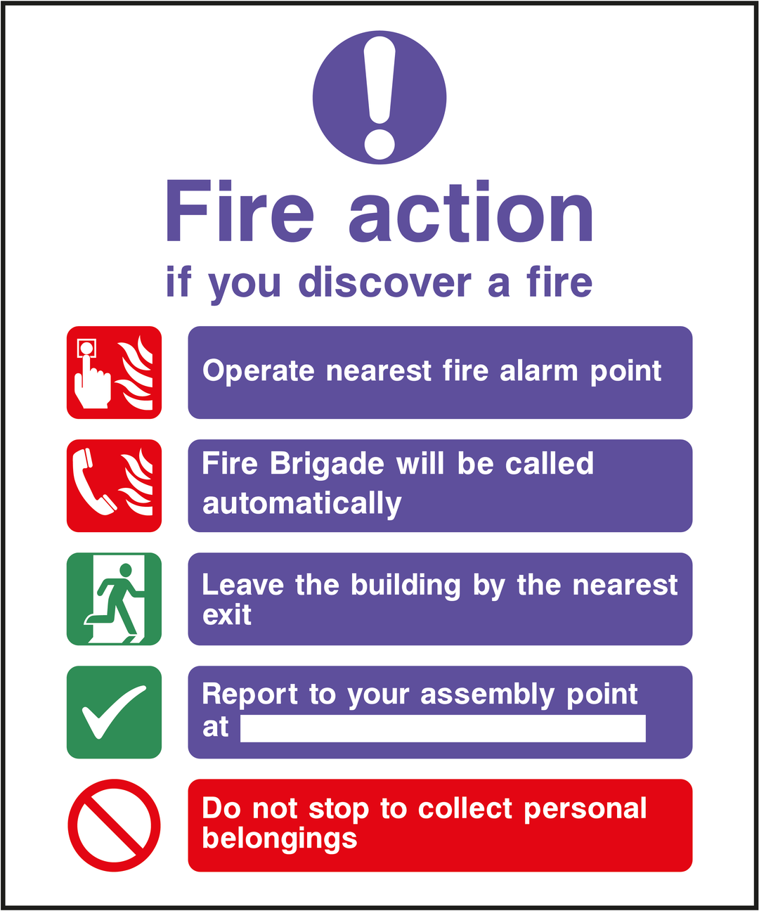 Fire Action Sign 11 - Assorted Sizes – Displaypro