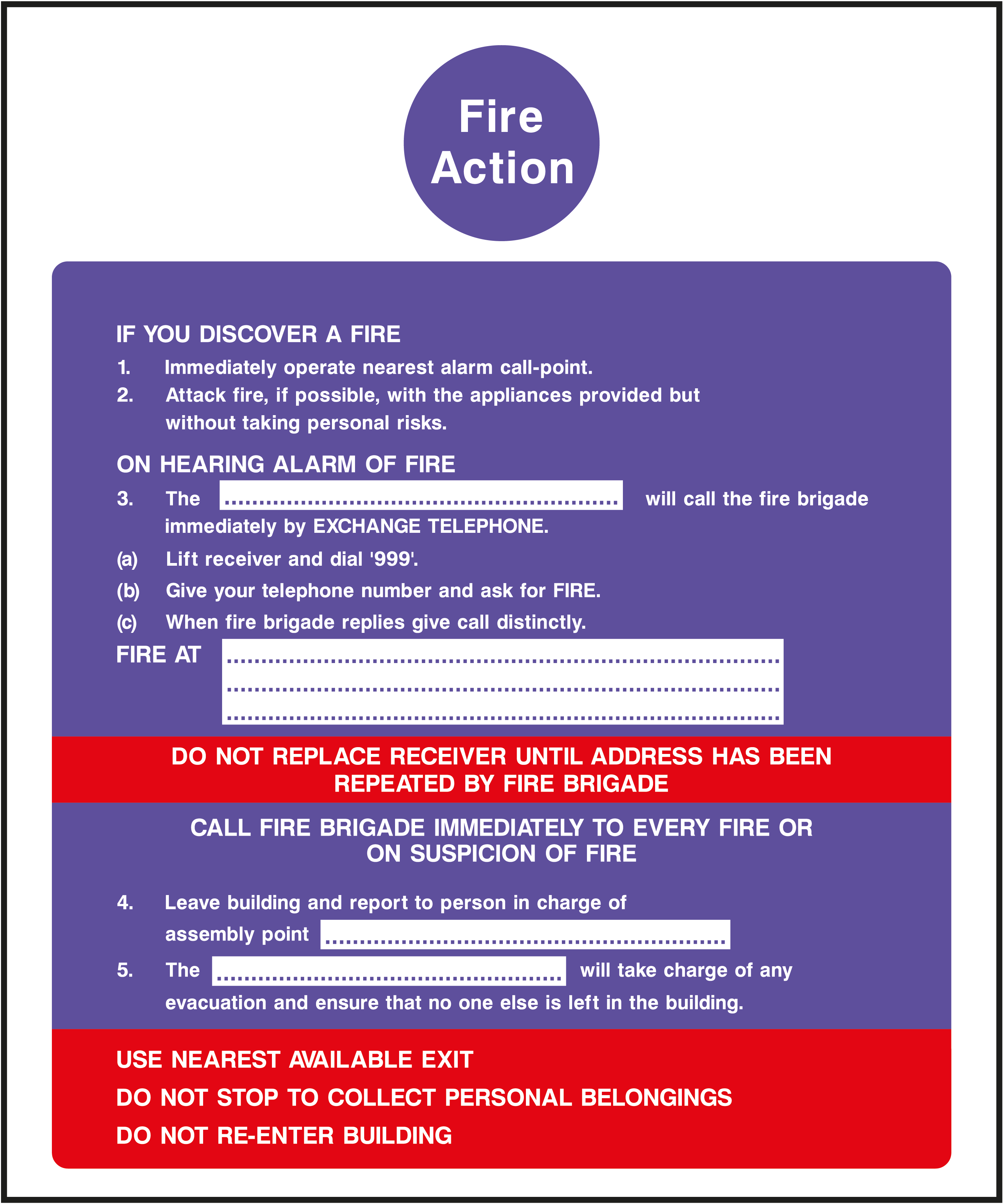 Fire Action Sign 13 - Assorted Sizes – Displaypro