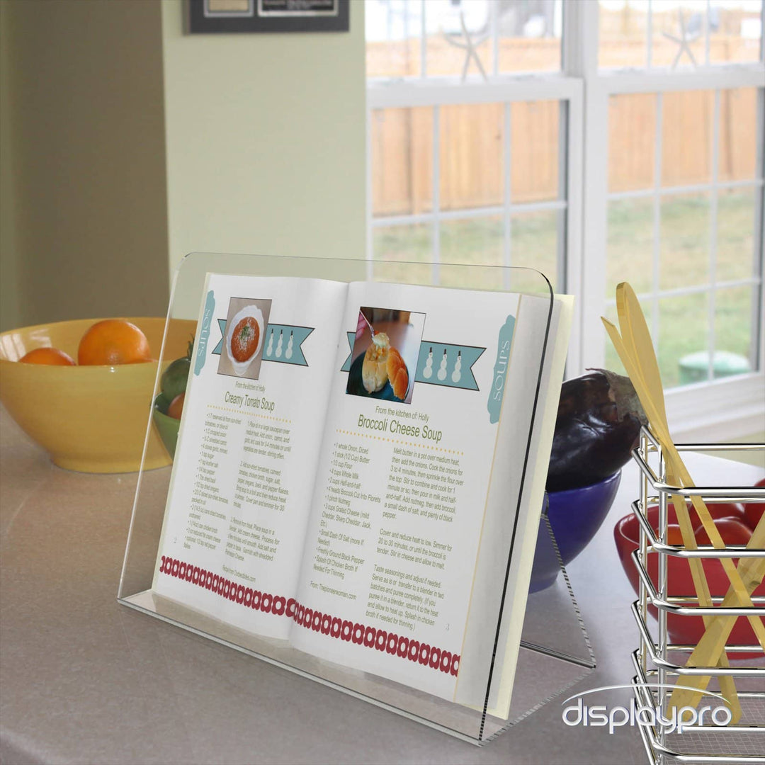 Clear acrylic cookbook / recipe book stand – Displaypro