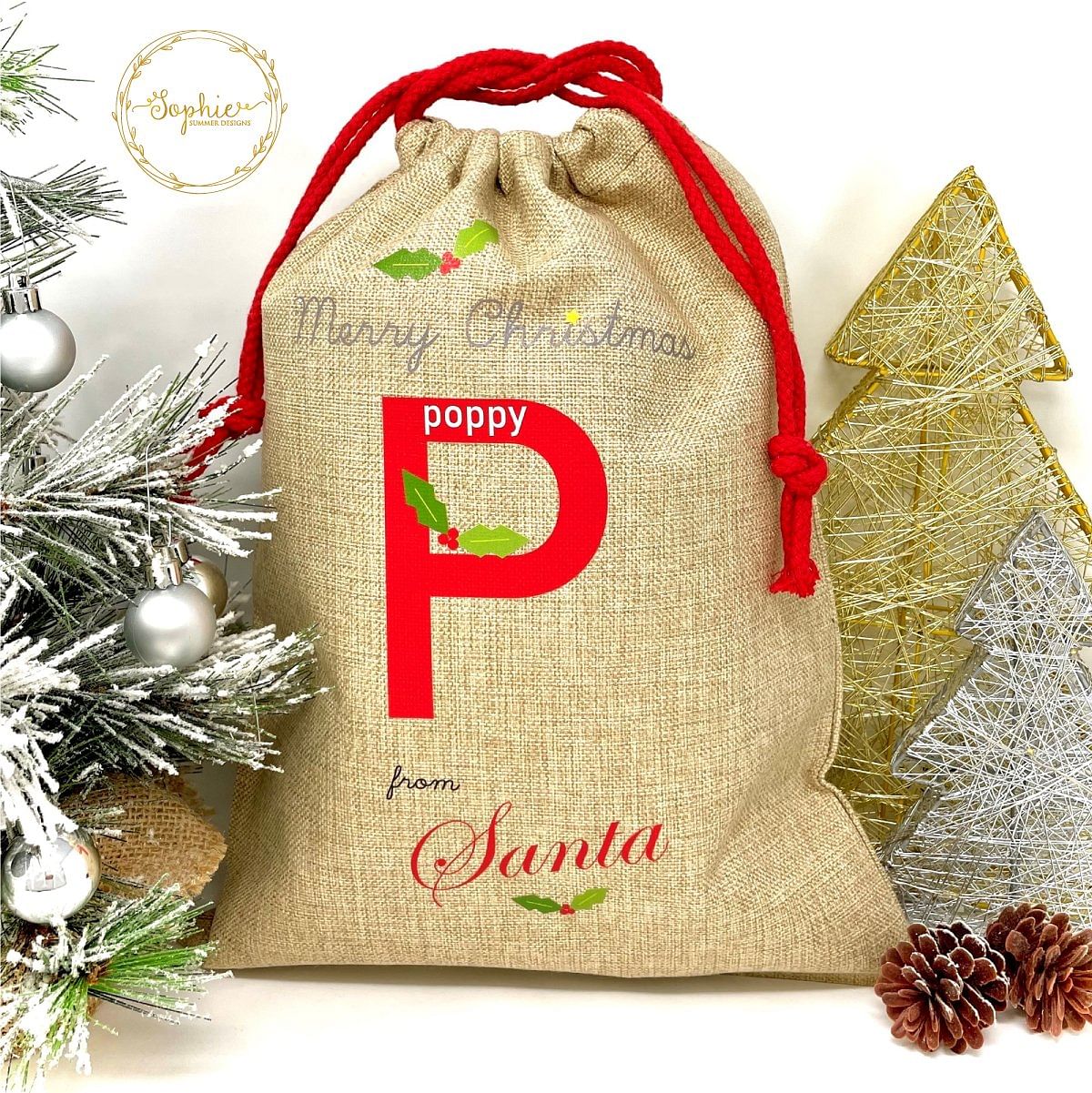 Personalised Santa Sacks - Holly Design – Displaypro